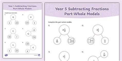 Y5 Subtracting Fractions Part Whole Models Activity Sheet