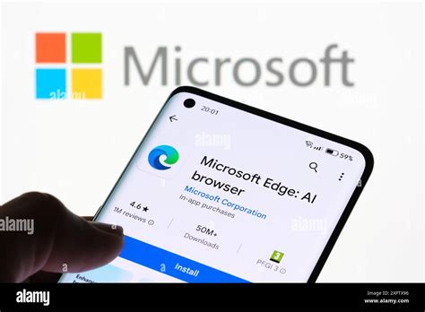 Microsoft Edge Ai Browser App Installation On Smartphone With Microsoft Logo In Background