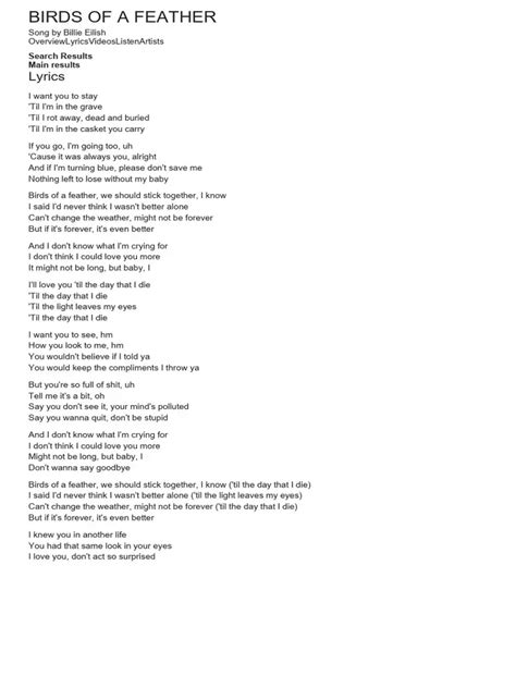 Birds Of A Feather Birds Of A Feather Clean Lyrics Billie Eilish
