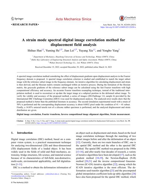 Pdf A Strain Mode Spectral Digital Image Correlation Method For Displacement Field Analysis