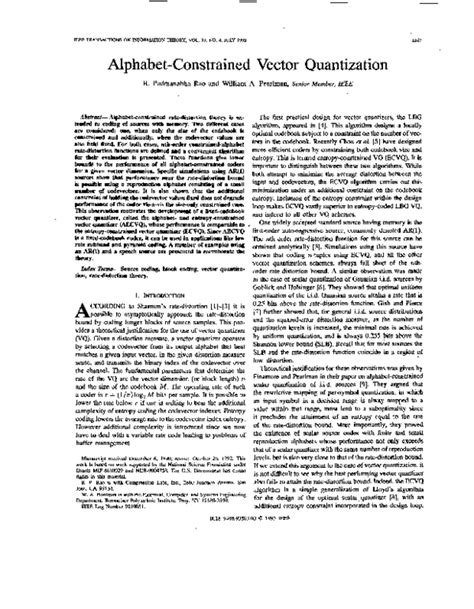 Pdf Alphabet Constrained Vector Quantization