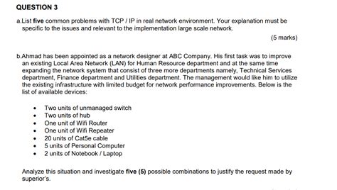 Solved A List Five Common Problems With TCP IP In Real Chegg Com