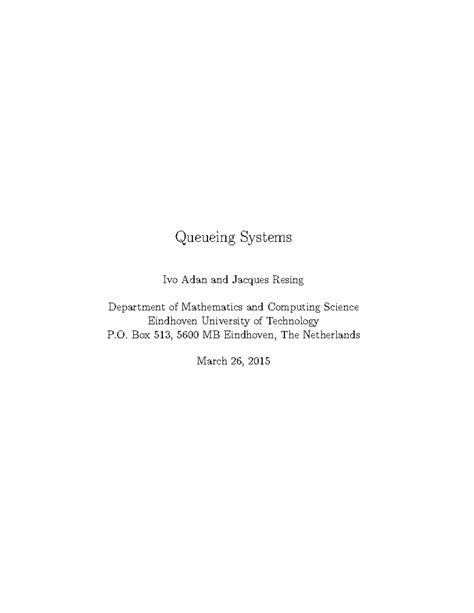 Queueing Queuing Theory Notes And Problems Queueing Systems Ivo