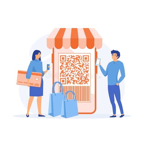 Qr Code Scanning Concept People Use Smartphone Stock Vector