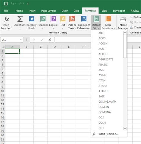 Mathematical And Trigonometric Functions In Ms Excel