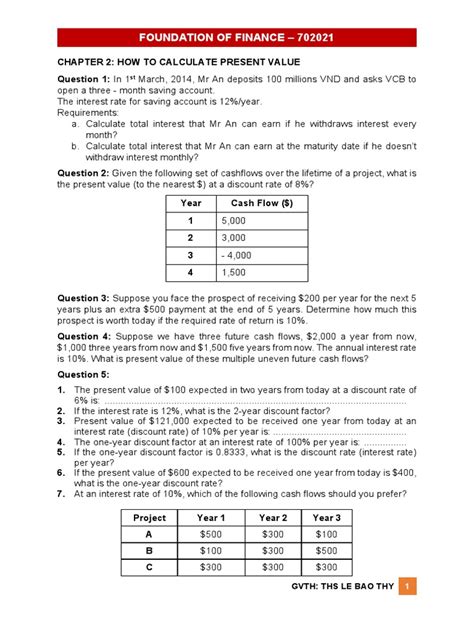 Calculating Present Value Of Cash Flows Pdf Present Value Interest