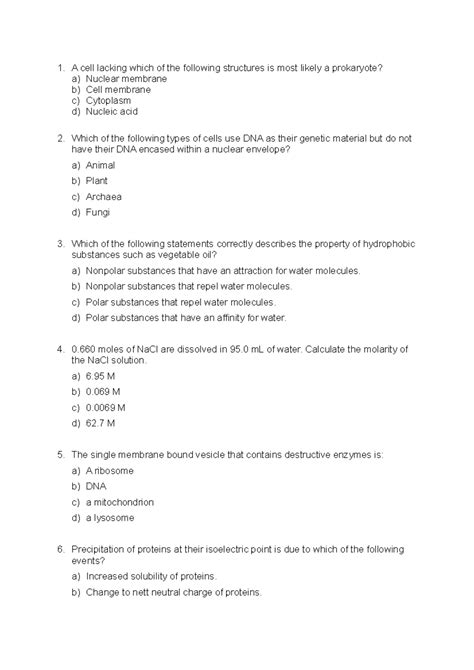 More MST Sample Questions A Cell Lacking Which Of The Following Structures Is Most Likely A