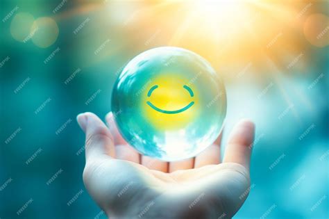 Premium Ai Image Woman Hand Holding Happy Smile Emoji Sphere Position