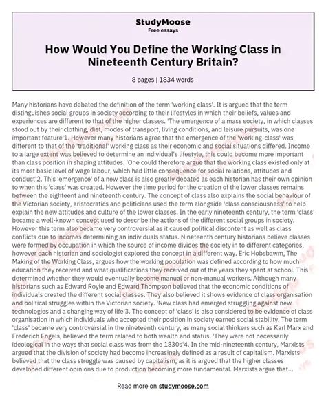 How Would You Define The Working Class In Nineteenth Century Britain