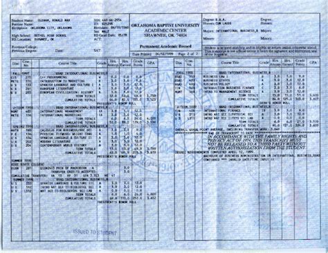 Official OBU Transcript