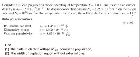 Solved Consider A Silicon Pn Junction Diode Operating At
