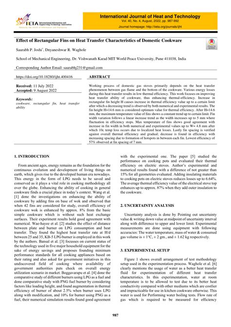 Pdf Effect Of Rectangular Fins On Heat Transfer Characteristics Of Domestic Cookware