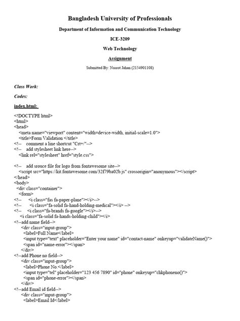 Web Form Validation Assignment Pdf Computing