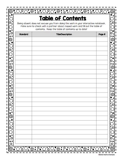 Table Of Contents Excel Template