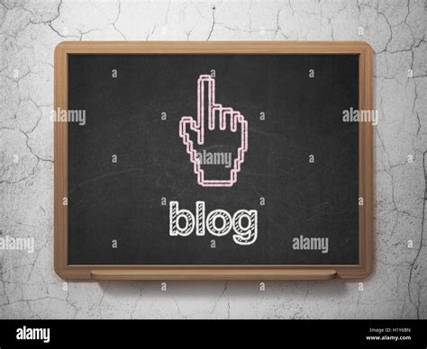 Web Design Concept Mouse Cursor And Blog On Chalkboard Background Stock Photo Alamy