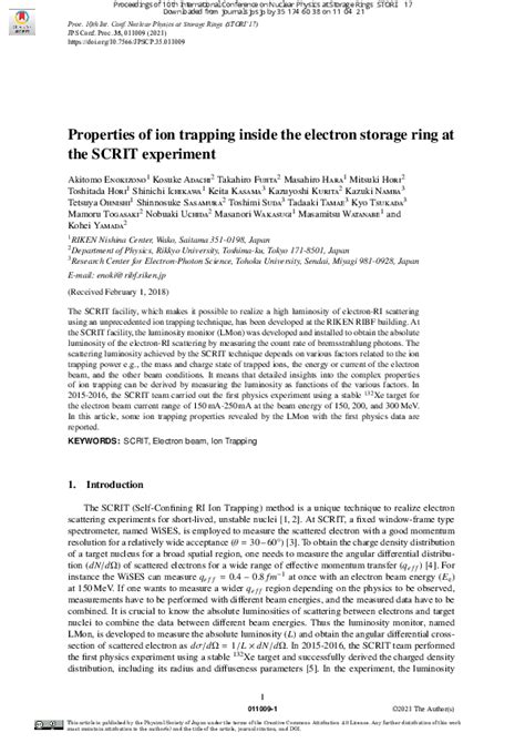Pdf Properties Of Ion Trapping Inside The Electron Storage Ring At The Scrit Experiment