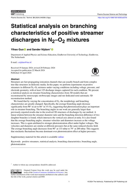 Pdf Statistical Analysis On Branching Characteristics Of Positive Streamer Discharges In N2 O2