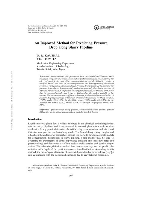 Pdf An Improved Method For Predicting Pressure Drop Along Slurry Pipeline