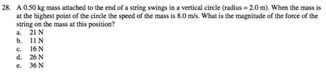solved a 0 50 kg mass attached to the end of a string swings