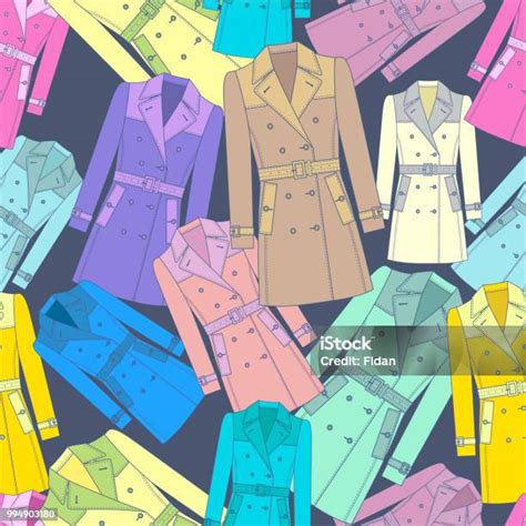 벡터 옷 의류 드레싱 코트 트렌치 코트 패턴 대 한 원활한 착용 옷 상점 배경 개인 장식품에 대한 스톡 벡터 아트 및 기타 이미지 개인 장식품 기하 도형 깃 Istock