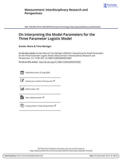 Pdf On Interpreting The Model Parameters For The Three Parameter Logistic Model