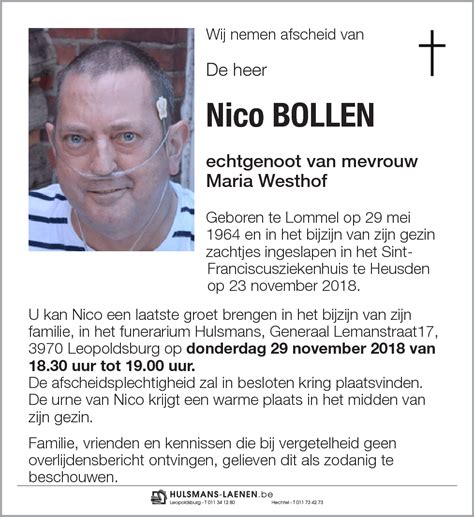 Nico Bollen † 23 11 2018 Inmemoriam