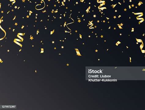 ทองหรูหราคอนเฟตติคริสต์มาสและกรอบดาว กระดาษโปรยบินสีทองเมจิกและดาวบนพื้นหลังสีดํา องค์ ภาพประกอบ