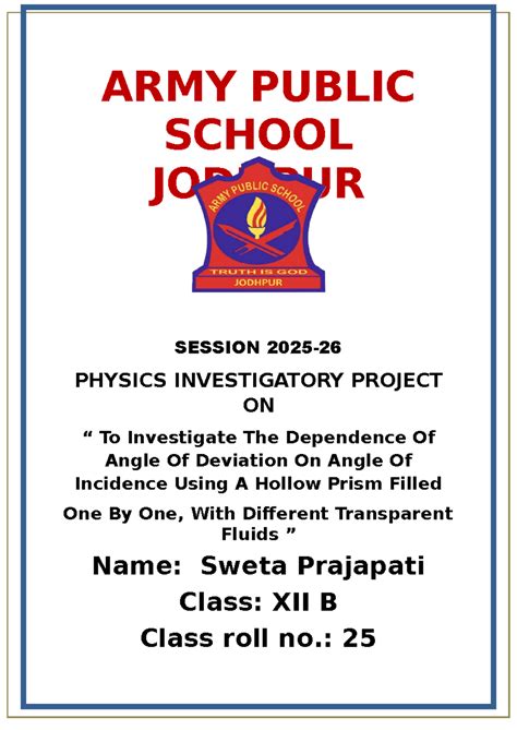 Physics Investigatory Project Angle Deviation And Incidence Class Xii