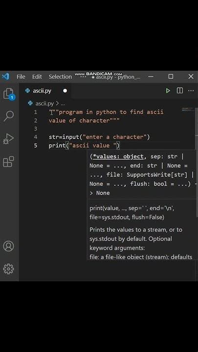 Program In Python To Find Ascii Value Of A Character Ord Function In Python Shorts Python
