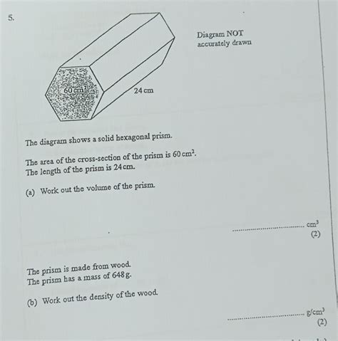 Solved Diagram Not Accurately Drawn The Diagram Shows A Solid Hexagonal Prism The Area Of The