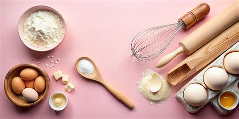 Baking Ingredients And Utensils On Light Pink Background Premium Ai