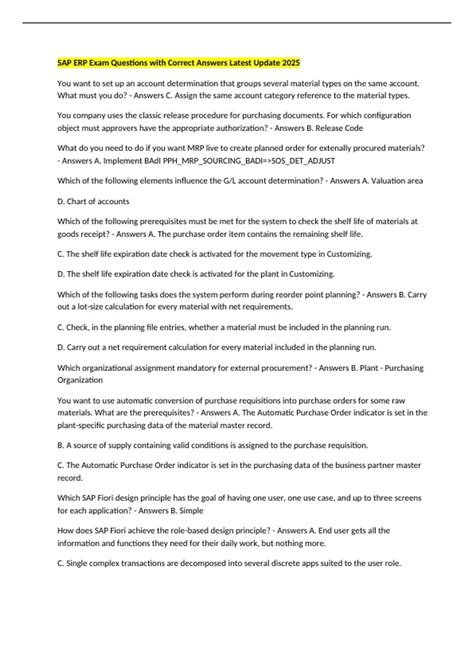 sap erp exam questions with correct answers latest update 2025 sap