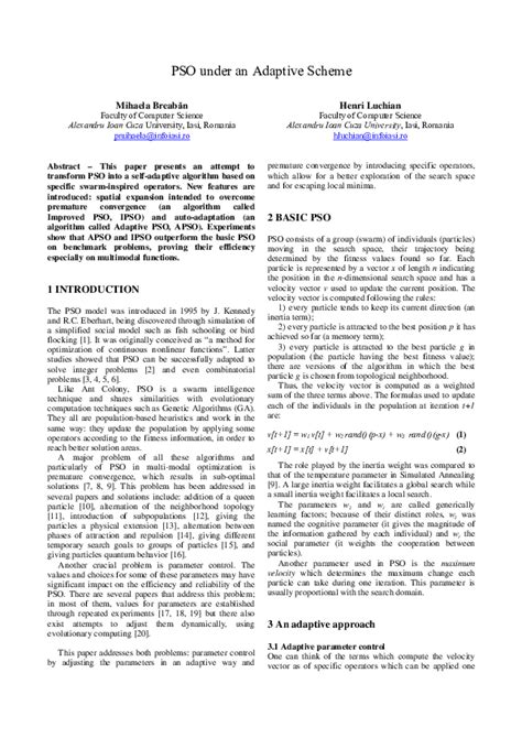 Pdf Pso Under An Adaptive Scheme