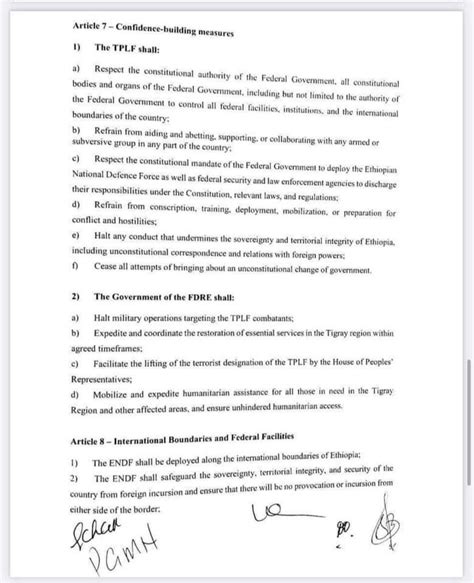 Peace Agreement Signed Documents Reritrea