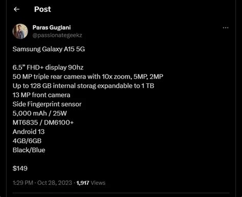 Spesifikasi Samsung Galaxy A15 5g Muncul • Jagat Gadget