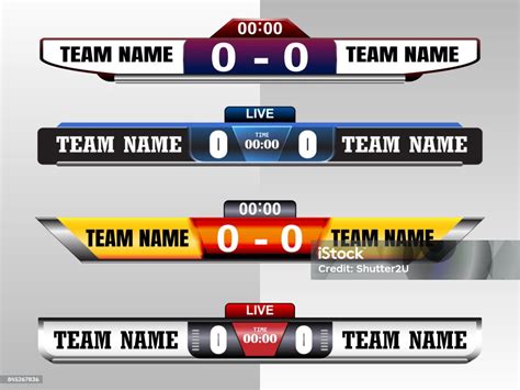 축구 축구 나 풋살 축구 리그 경기에 대 한 일러스트 벡터 디자인 서식 파일의 방송에 대 한 점수 판 디지털 Screeen 그래픽 템플릿 점수판에 대한 스톡 벡터 아트 및