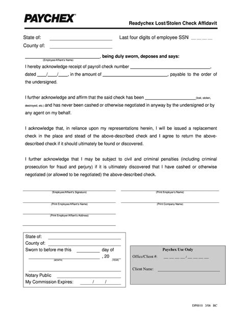 Readychex Loststolen Check Affidavit Form Fill Out And Sign Printable