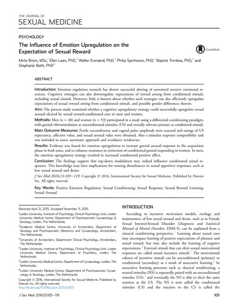 Pdf The Influence Of Emotion Upregulation On The Expectation Of Sexual Reward