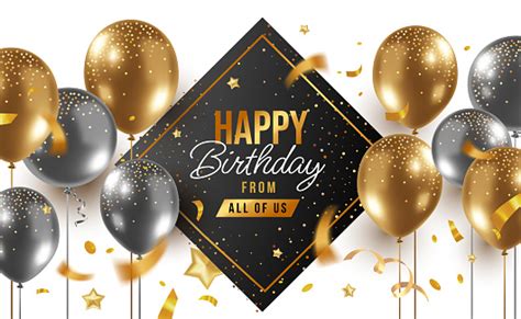 흰색 배경에 황금색과 은색 공기 헬륨 풍선의 벡터 휴일 템플릿 디자인 3d 현실적인 생일 축하 일러스트 비행 풍선과 텍스트 공기