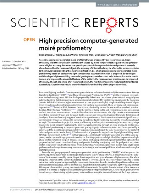 Pdf High Precision Computer Generated Moiré Profilometry