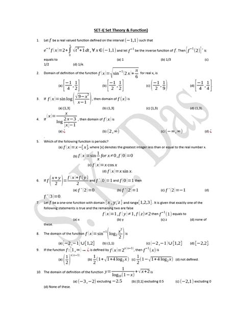 Set I Set Theory And Function Pdf
