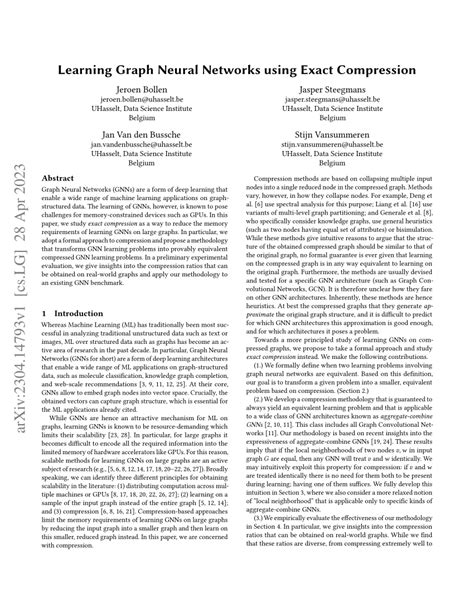 Pdf Learning Graph Neural Networks Using Exact Compression