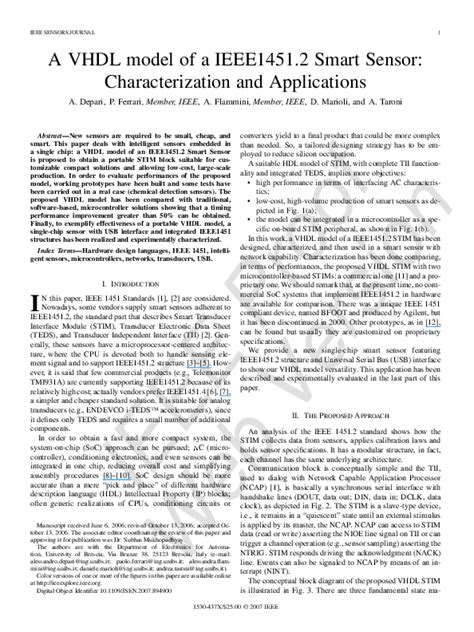pdf a vhdl model of a ieee1451 2 smart sensor characterization and