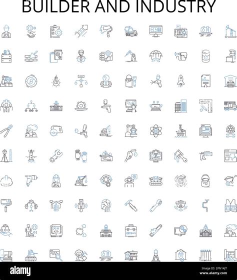 Builder And Industry Outline Icons Collection Builder Industry Construction Development