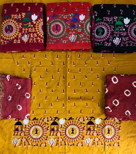 Cotton Madhuri Creation Unstitched Warli Embroidery Dress Material At