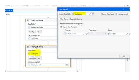 filter data table not working for two things activities uipath