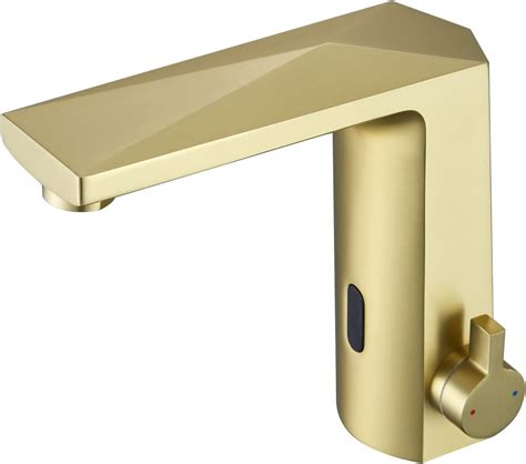 Brushed Gold Touchless Bathroom Sink Faucet AC DC Powered Sensor Automatic Motion Hands Free