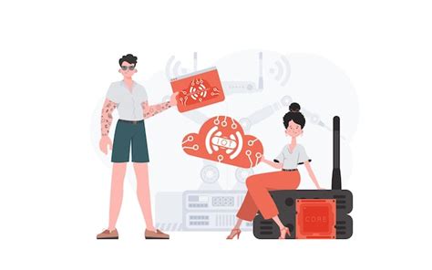 Premium Vector Iot Concept The Girl And The Guy Are A Team In The Field Of Iot Good For Premium Vector Iot Concept The Girl And The Guy Are A Team In The Field Of Iot Good For