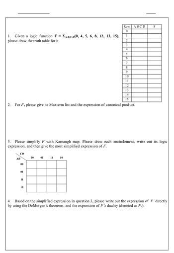 Answered 3 Please Simplify F With Karnaugh Map Please Draw Each Encirclement Write Out Its