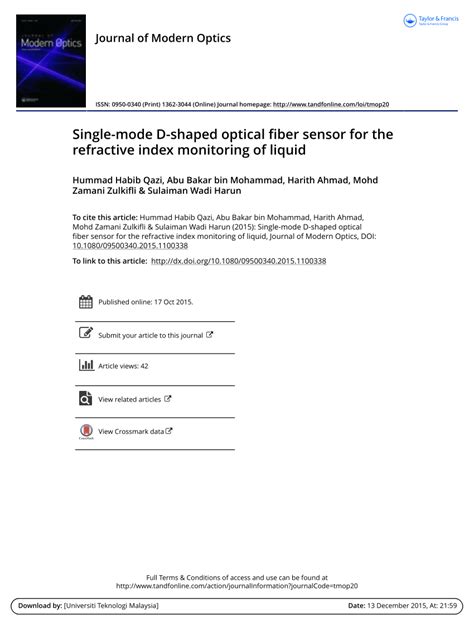 Pdf Single Mode D Shaped Optical Fiber Sensor For The Refractive Index Monitoring Of Liquid